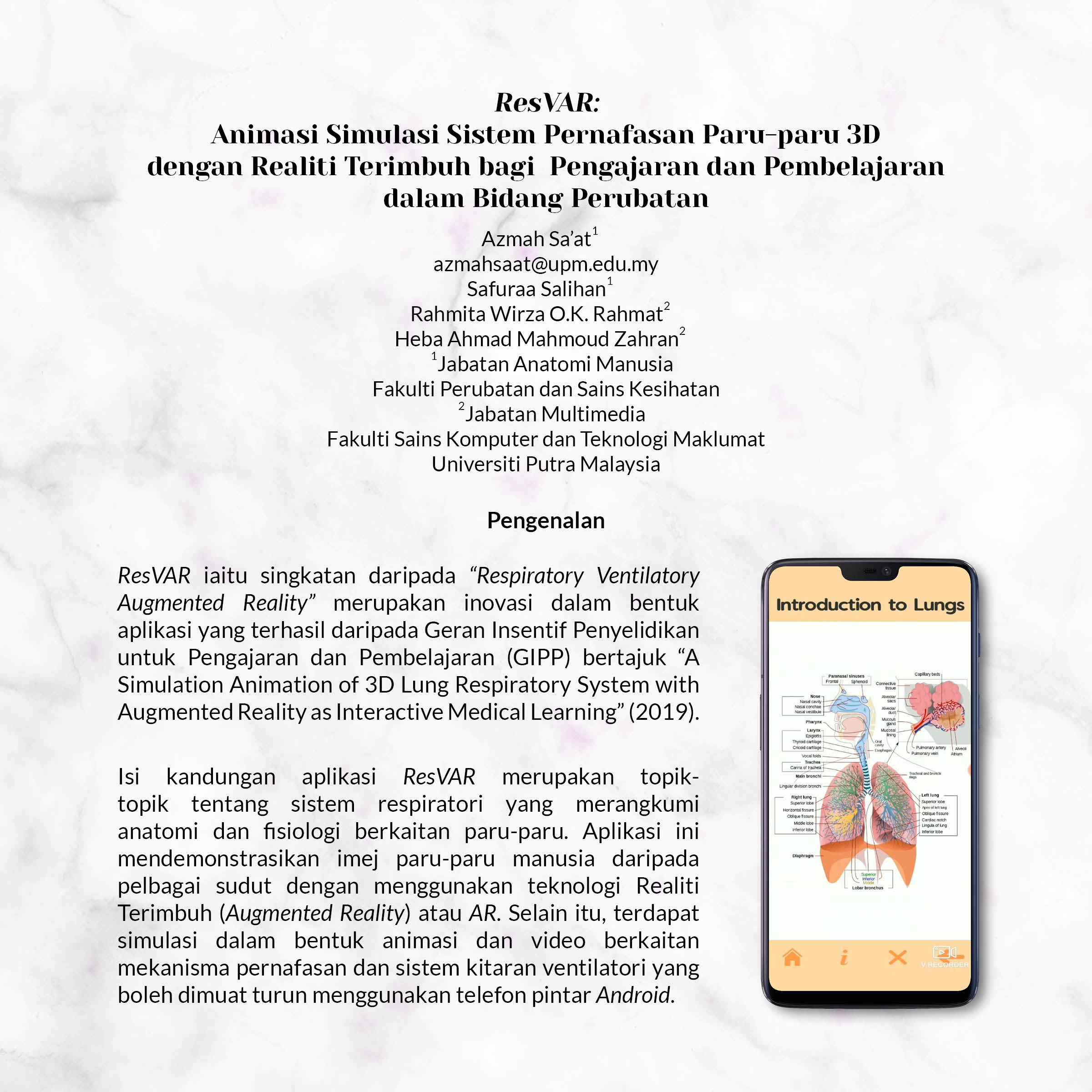 ResVAR : Animasi Simulasi Sistem Pernafasan Paru-paru 3D dengan Realiti ...